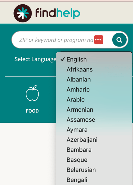 Searching for Resources on Findhelp